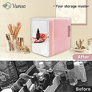 vanso Mini Fridge Portable Small Refrigerator Cooler or Warmer,4 Liter Portable Mini Fridge for Makeup, Skincare, Snacks, & More,Mini Mini Fridge for Bedroom or Vanity with Lighted Glass Surface, Pink