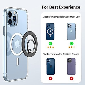 Doubin Magnetic Phone Ring Holder Compatible with Magsafe for iPhone 12 13 14 Pro/Max/Mini Adjustable Finger Ring Grip and Stand, Removable and Wireless Charging Compatible- Black