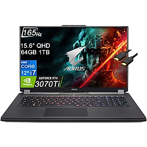 GIGABYTE AORUS 15 XE4 (15.6" QHD 165Hz, Intel 12th Gen i7-12700H, 64GB RAM, 1TB PCIe SSD, GeForce RTX 3070Ti), Thin Bezel IPS Gaming Laptop, Thunderbolt 4, RGB Backlit, Win 11 Home (Renewed)