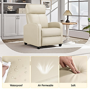Yaheetech Recliner Chair PU Leather Recliner Sofa Home Theater Seating Adjustable Modern Single Reclining Chair Sofa with Pocket Spring Living Room Bedroom Beige
