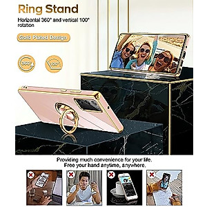 LeYi for Galaxy Note 20 Case: 360° Rotatable Ring Holder Magnetic Kickstand, Plating Rose Gold Edge Protective Samsung Galaxy Note 20 Case, Pink