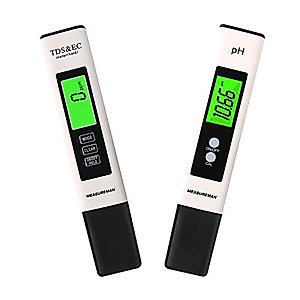 MEASUREMAN PH Meter and TDS Meter Combo，0-14 PH Value, 0.01 Resolution TDS Meter, EC Meter & Temperature Meter 3 in 1, Accuracy ± 2%, 32.0-176.0°F Green Backlight Meter"