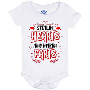 UrVog Stealing Hearts And Making Farts Baby Bodysuit - Funny Toddler Valentines Baby Valentines Day Outfit Boy Girl, One Size, Baby Onesie - 06 Month/White