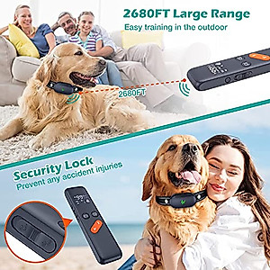 Dog Shock Collar, Electric Dog Training Collar with Remote 2680FT, IPX7 Waterproof Bark Vibrating Dog Collar with 4 Training Modes, Rechargeable E-Collar for All Breeds, Sizes