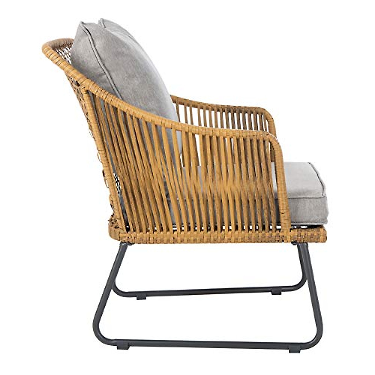 SAFAVIEH Outdoor Collection Jensen Natural Brown Rattan/Grey Seat Cushion 3-Piece Patio Lounge Bistro Set with Table (PAT9008A)