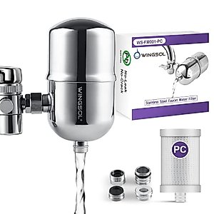 WINGSOL Faucet Filter Improve Taste Multi-Stage Filter 304 Stainless Steel NSF/ANSI 42, 200-Gallon 1µm Filtration Reduce Contaminants, Lead-Free Faucet Water Filter, Faucet Water Filtration System