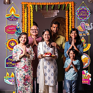 Happy Diwali Porch Sign - 2 Pieces Diwali Hanging Decoration 78 * 11.8inch Deepavali Theme Hanging Banner Diwali Home Decor Front Door Hanging Decoration Indian Peacock Hanging Sign