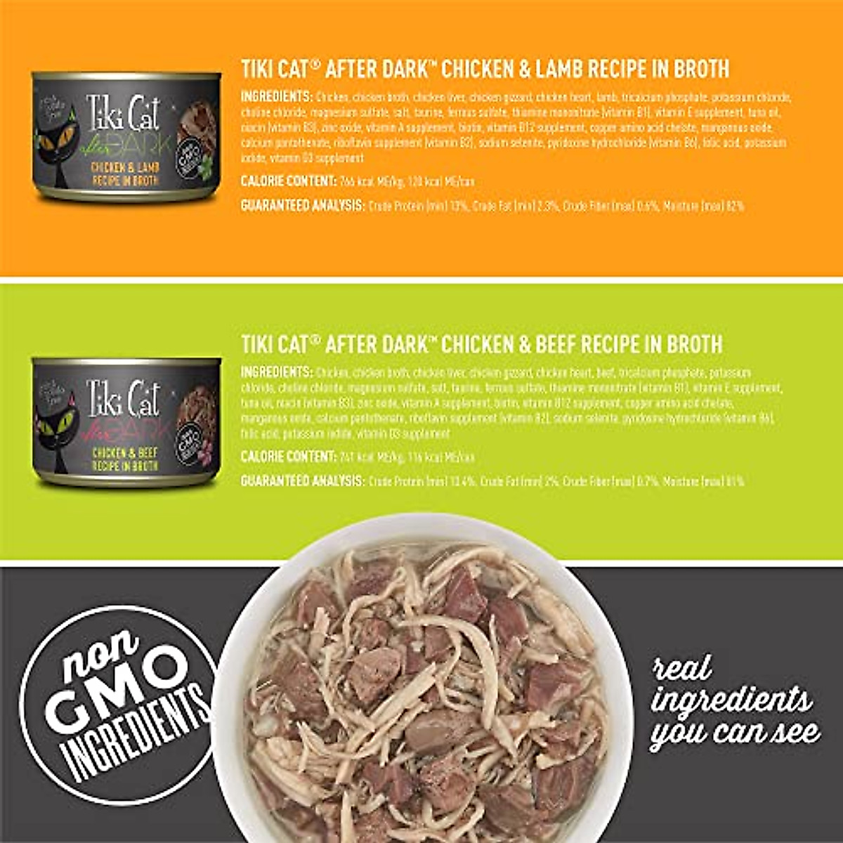 Tiki Cat After Dark, Variety Pack, High-Protein and 100% Non-GMO Ingredients, Wet Cat Food for Adult Cats, 5.5 oz. Cans (Pack of 8)