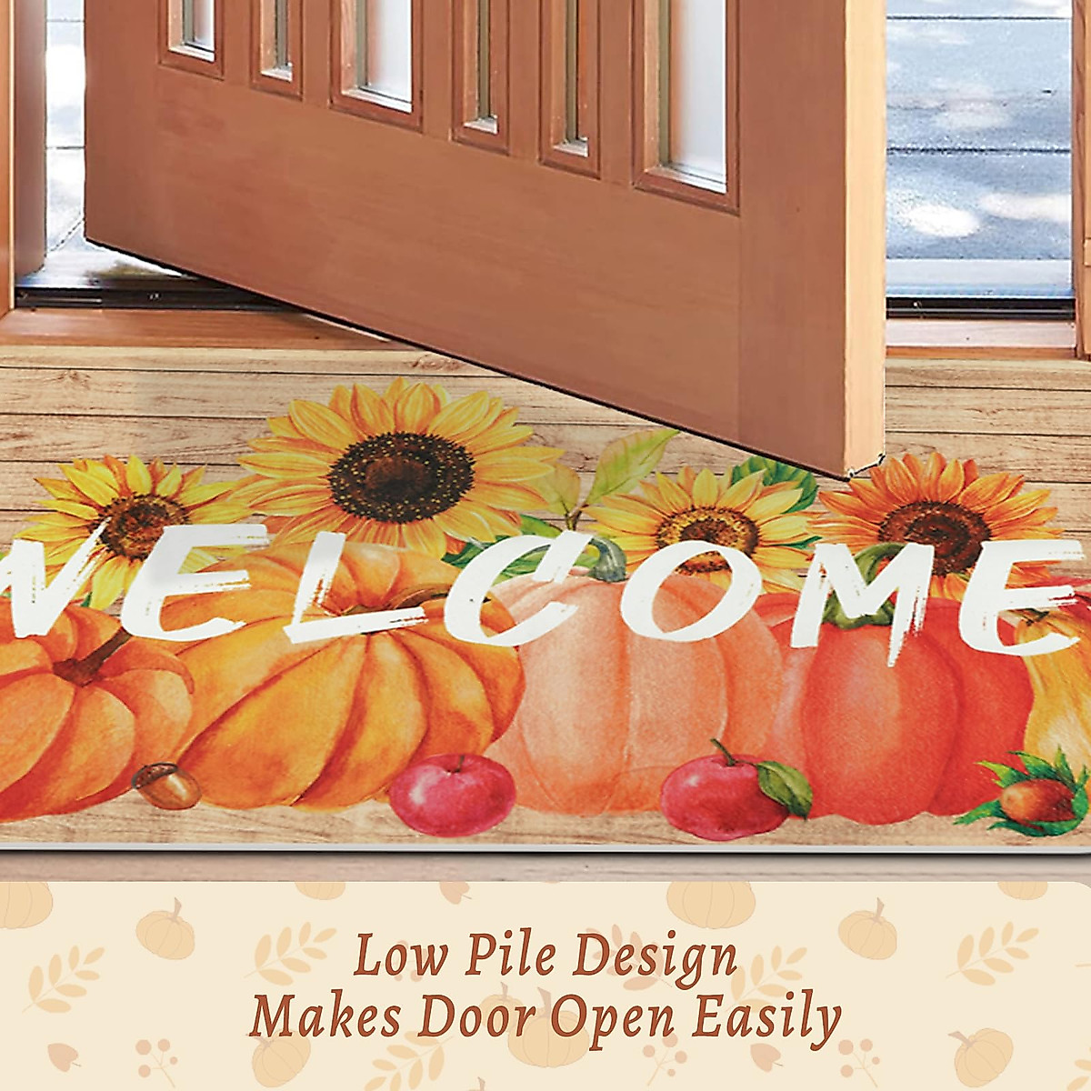 Alishomtll Fall Doormat, Autumn Thanksgiving Decoration Pumpkin Door Mat, Non-Slip and Washable Welcome Fall Decorative Door Mat, Indoor Outdoor 18 x 30 Inch
