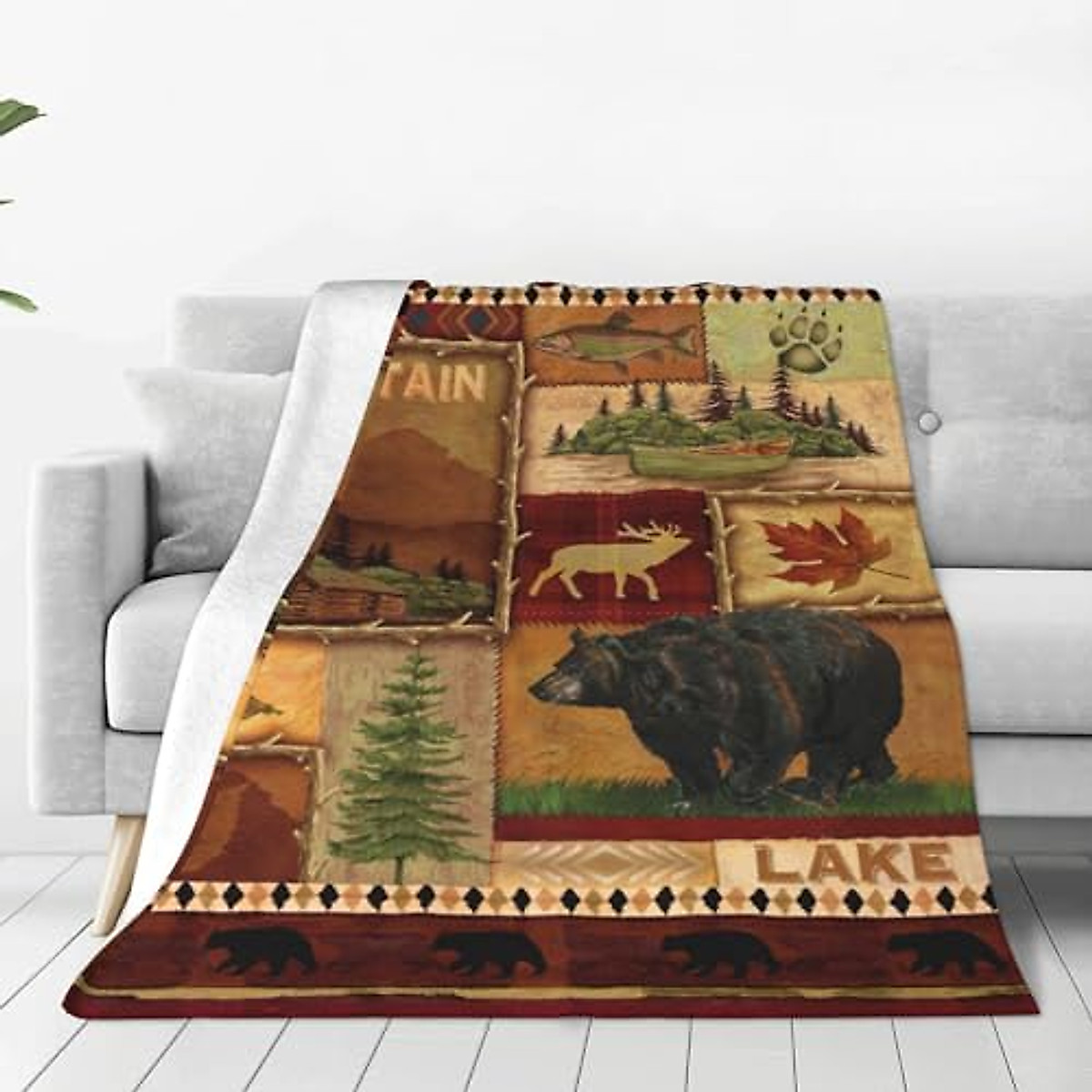 Blanket Retro Bear Moose Deer Throw Blankets,Ultra Soft Fleece Blanket Cozy Bed Blankets,Sherpa Rustic Cabin Throw Blanket,Home Decor Blankets Gifts for Men Women Kids Christmas Birthday(40x50 in)