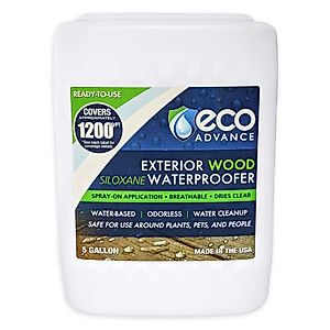 Eco Advance Exterior Wood Siloxane Odorless Spray-On Application Waterproofer Water Repellent, Safe for Use Around Plants, Pets, and People, 5 Gallon