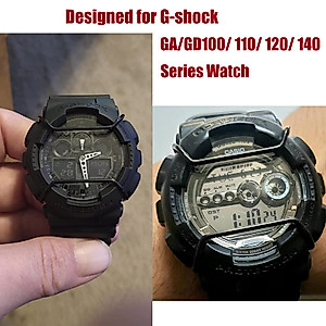 Motaney for Casio G Shock GA100 Screen Protector, Anti-Scratch Bull Bar Compatible with G-Shock GA/GD100/ 110/120/ 140 Series Watch, Cool Looking Stainless Steel Wire Guard Protective Bumper (Black)