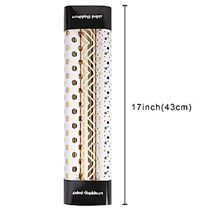 Homeral Christmas Wrapping Paper Roll - White and Gold Foil Polka Dot, Star, Wave Luxury Metallic Shine Gift Wrap Paper for Christmas, Birthday, Wedding - 3 Rolls - 17 x 120 Inch Per Roll