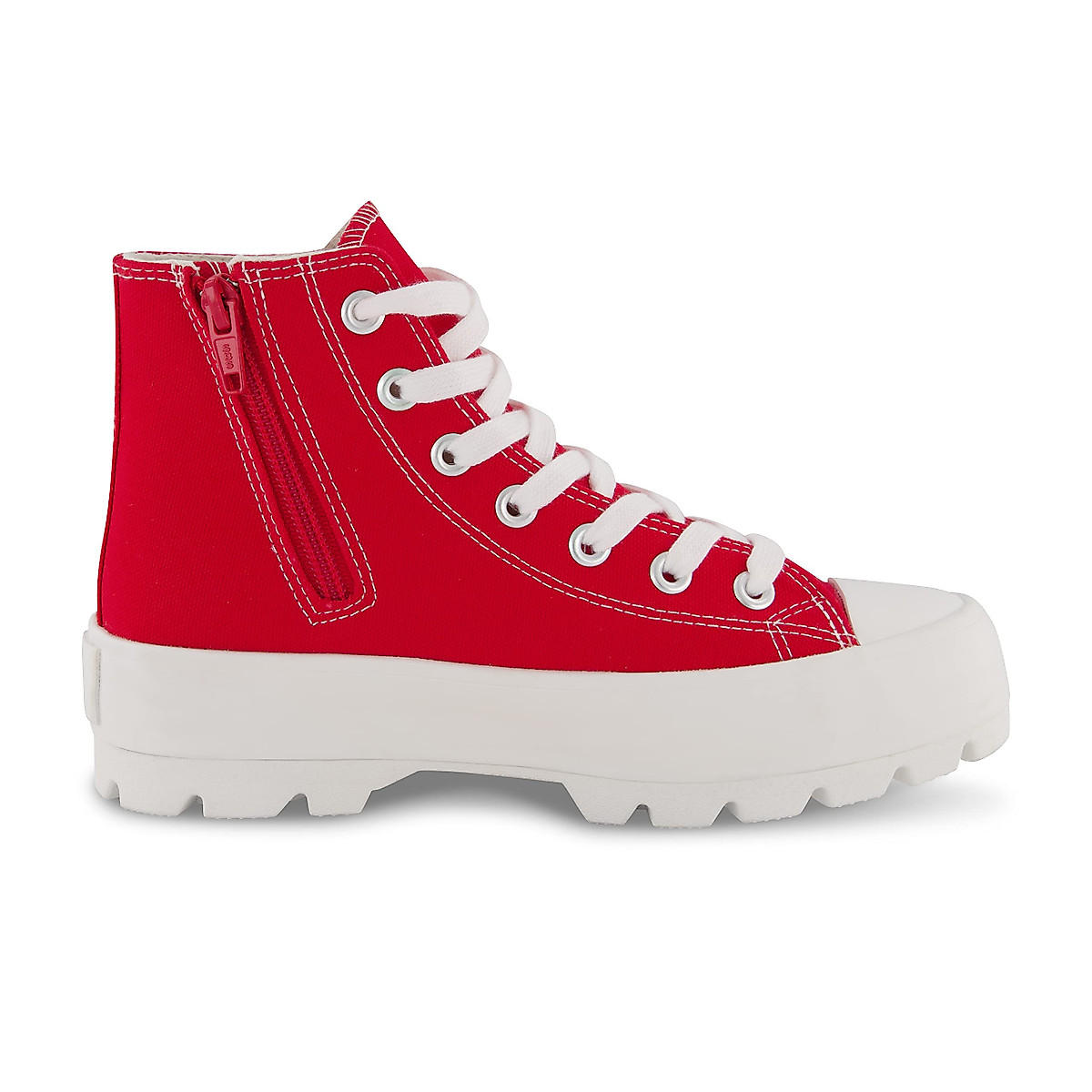 CUSHIONAIRE Women's Vespa high top Canvas Sneaker +Memory Foam and Side Zipper, Red 10 W