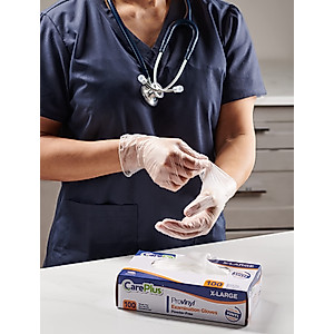 Care Plus Medical Vinyl Exam Gloves Medium, Latex Free, Powder Free, Rubber, Non Sterile Exam, Healthcare, Doctor, Home and Food Safe, 100 Count
