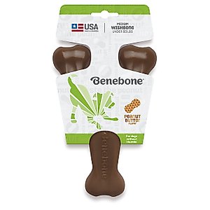 Petstages Dogwood Wood Alternative Dog Chew Toy, Medium and Benebone Wishbone Durable Dog Chew Toy for Aggressive Chewers, Real Peanut, Made in USA, Medium