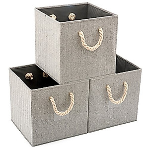 EZOWare Set of 7 Foldable Fabric Storage Cube Bins with Cotton Rope Handle, Collapsible Resistant Basket Box Organizer for Shelves Closet Toys and More – Gray