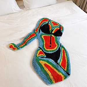 Handmade Female Body Rug Shape Tufted Carpet Plush Fluffy Soft Multiple Color Home Decor Living Room Bedroom Room Aesthetic (34.6X31.5 Inch)