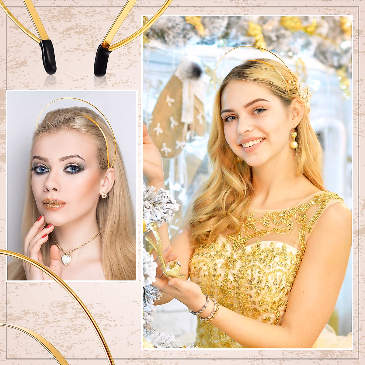 10 Pcs Photoshoot Hair Band Angel Bridal Metal Headband Double Wire Headband Halloween Costume Headpiece Wedding Goddess Crown DIY Hair Accessories for Women and Girls Halloween Parties (Gold)