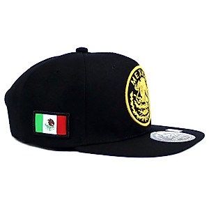 Mexican Hat Mexico Eagle Federal Logo Embroidery Snapback Flat Bill Baseball Cap (Black- Gold)