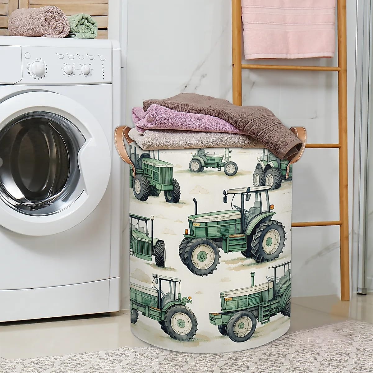 Gumuslen Tractor Truck Laundry Basket Collapsible Dirty Clothes Laundry Hamper Canvas Waterproof Storage Baskets Baby Toys Organizer Bin Kids Nursery Hamper for Bathroom Bedroom