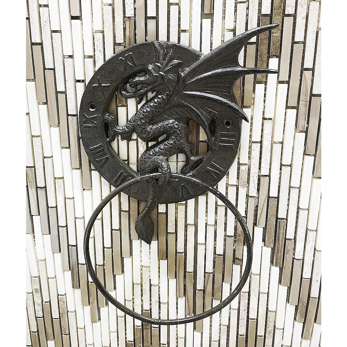 Konjouror Cast Iron Antique Dragon Towel Ring, Wall Mounted Medieval/Gothic Accessories for Bathroom