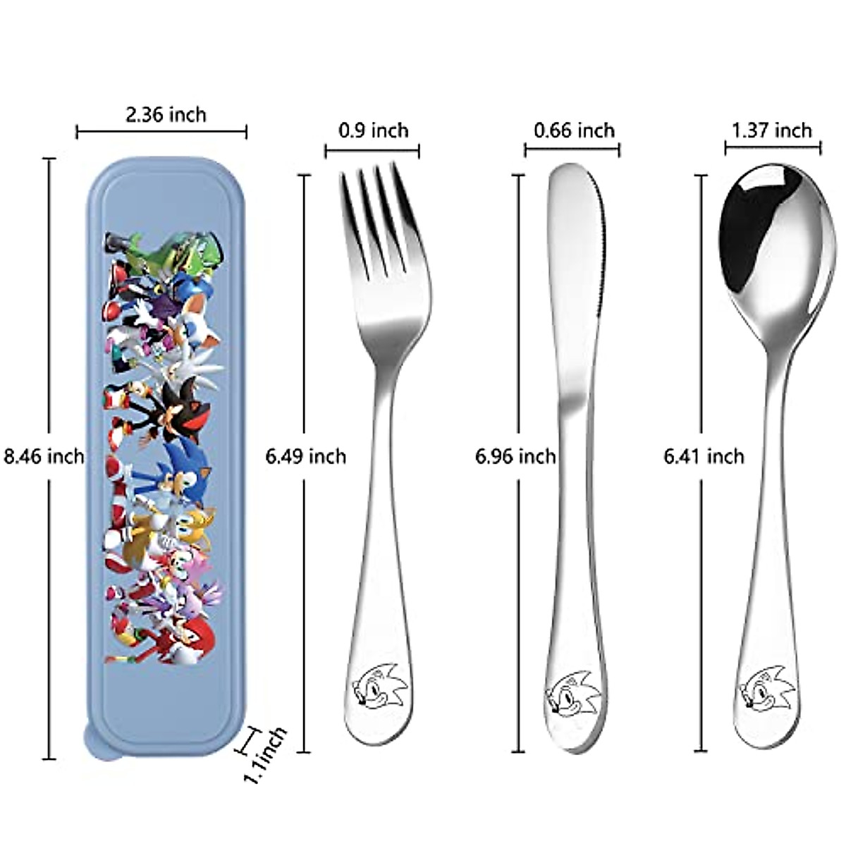 Sonic The Hedgehog ​Gift Set, Sonic Travel Camping Cutlery Set, Sonic Portable Lunch Utensils Set with Box, Knife, Fork, Spoon for School and Home