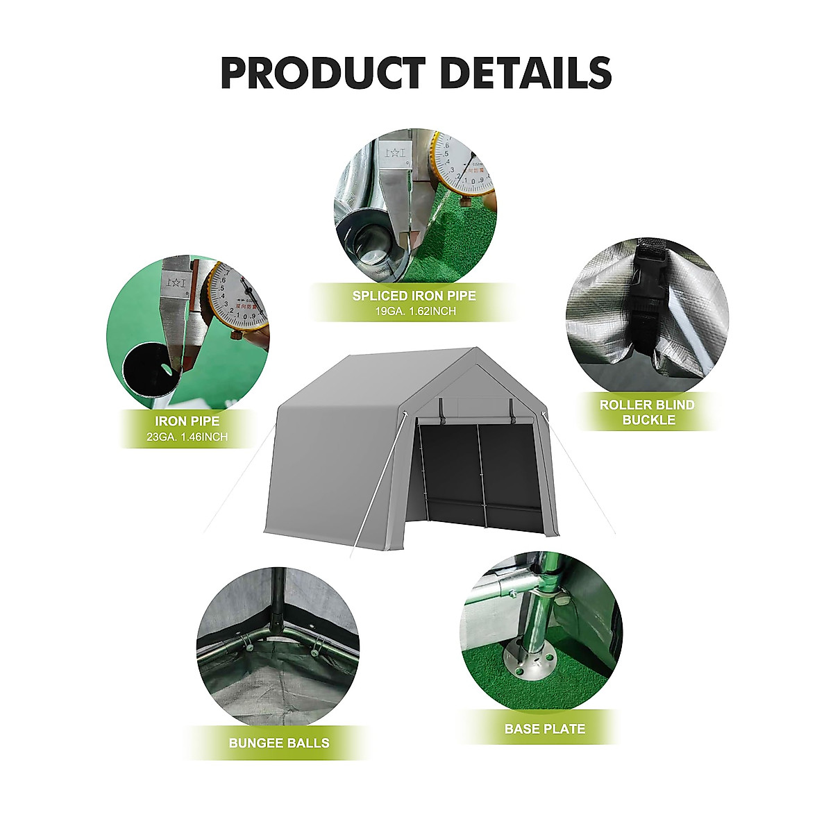 GarveeLife 6' x 8' Outdoor Portable Shed, Shelter Logic with Roll-up Zipper Door, Heavy Duty Waterproof Tarp, Storage Tent for Motorcycle, Bike, Firewood, Garden Tools