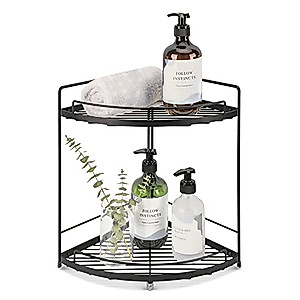 mahueeol Corner Bathroom Organizer for Countertop,2-Tier Cosmetic Holder Vanity Rack,Detachable Standing Rack Kitchen Cabinet Spice Rack Metal Bathroom Shelf for Shower Caddy Wire Shelf