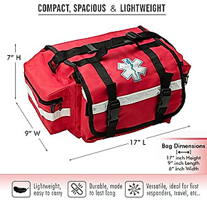 NOVAMEDIC Professional Empty Red First Responder Bag, 17" x 9" x 7", EMT Trauma First Aid Carrier for Paramedics and Emergency Medical Supplies Kit, Lightweight and Durable