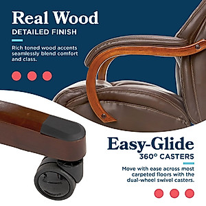 La-Z-Boy Delano Big & Tall Executive Office Chair | High Back Ergonomic Lumbar Support, Bonded Leather, Brown | 45833 model