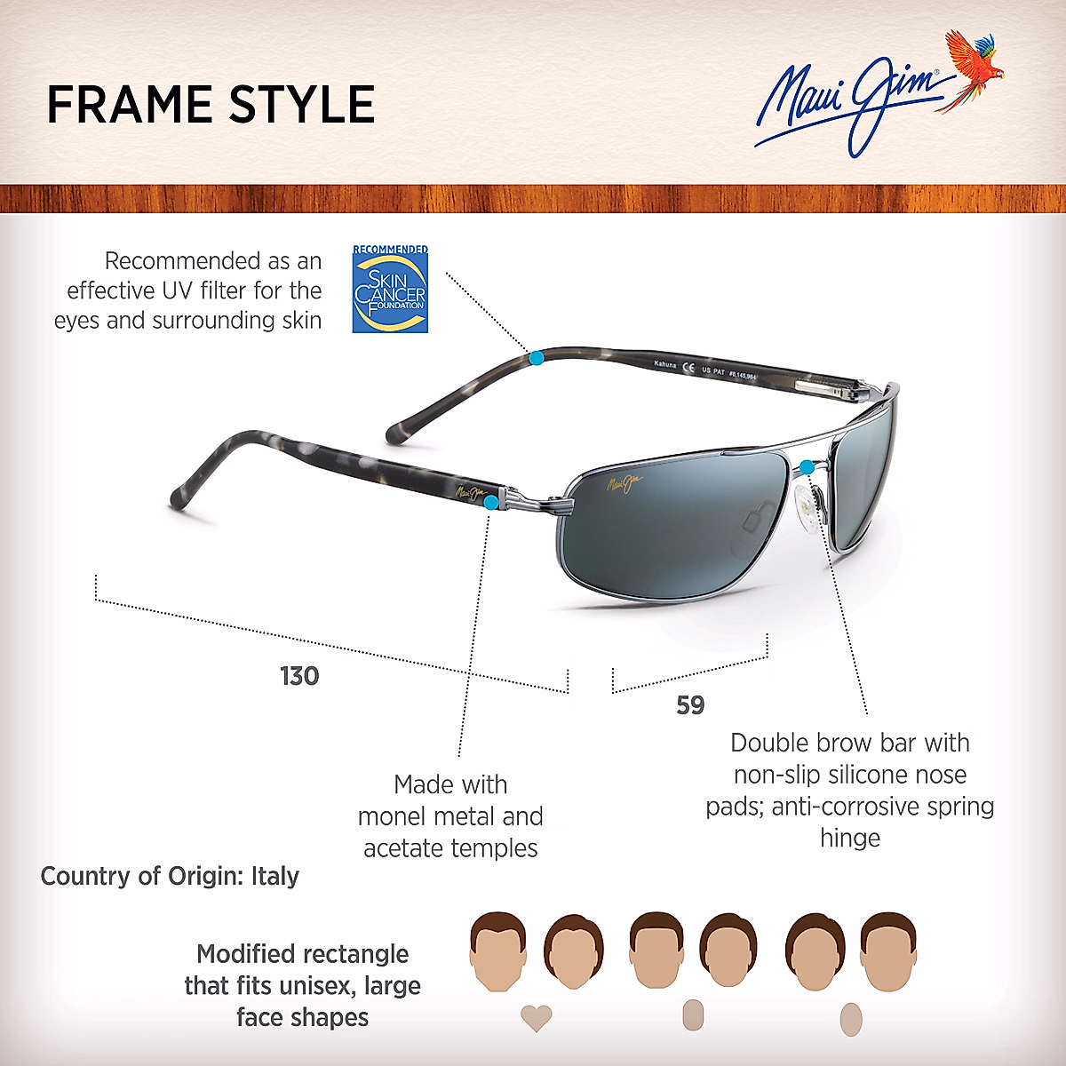 Maui Jim Men's Kahuna Polarized Rectangular Sunglasses, Gunmetal/Neutral Grey, Medium