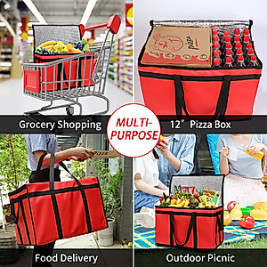 CIVJET 2-Pack Insulated Food Delivery Bag with Hard Bottom, XXX-Large Insulated Reusable Grocery Cooler/Hot Bags, Tote Bag for Shopping/Travel/Doordash, Red