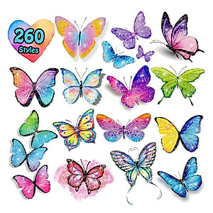 Leesgel 260 Style (20Sheet) Butterfly Temporary Tattoos for Kids, Glitter Butterfly Tattoos for Girls Birthday Party, Butterfly Party Decorations Supplies