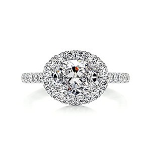 Solid Gold Handmade Engagement Rings 3 CT Oval Cut Moissanite Diamond Halo Bridal Wedding Ring for Anniversary Propose Gift (10K Solid White Gold)