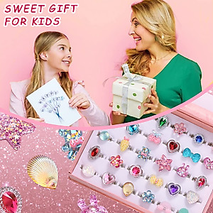 PinkSheep Little Girl Jewel Rings in Box, Adjustable, No duplication, Girl Pretend Play and Dress Up Rings (30 Jewel Ring)