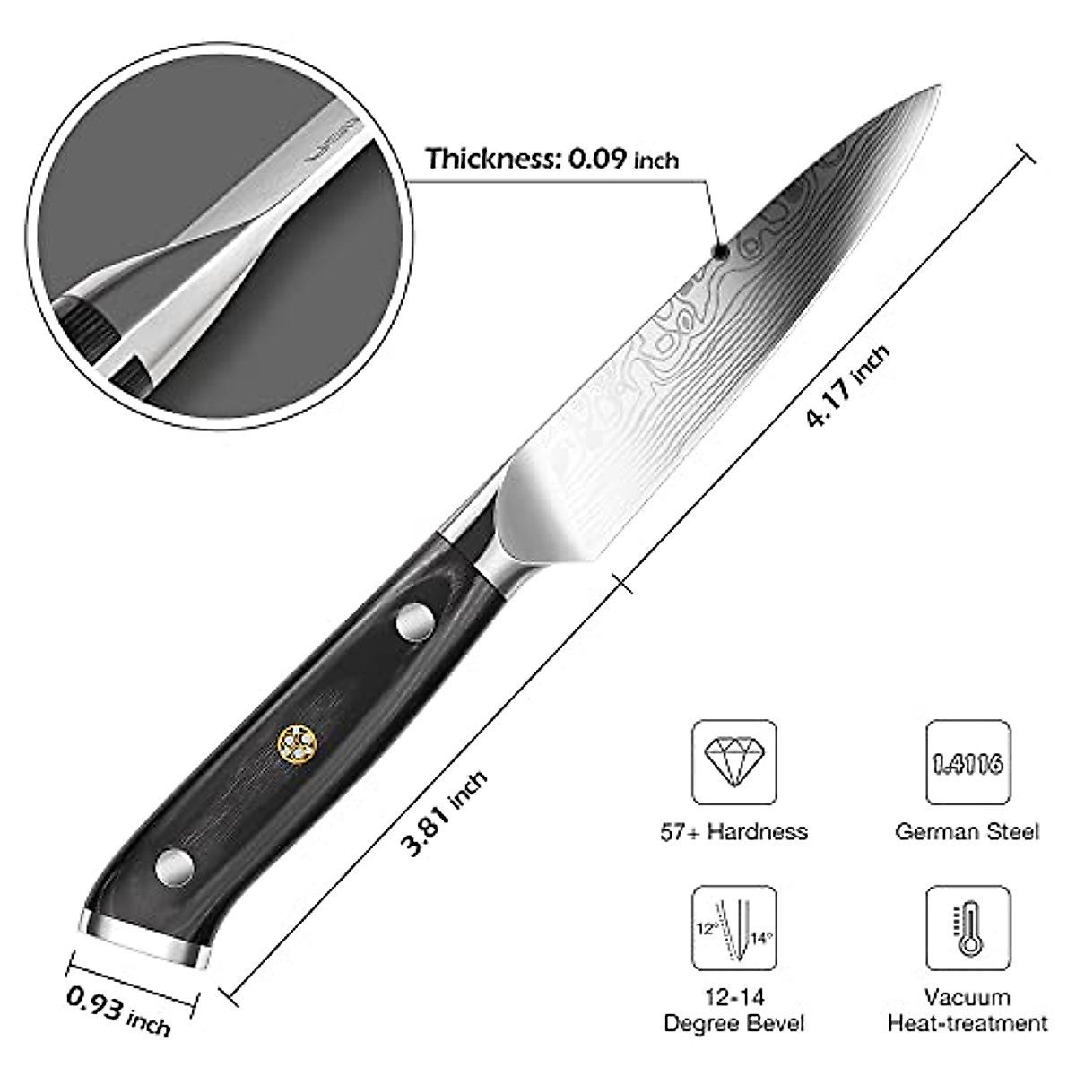 BESTERiSA Paring Knife -4 Inch Fruit Knife with Cover-High Carbon German Stainless Steel EN1.4116 Ultra Sharp Vegetable and Peeling Knif with Gift Box for Home Kitchen and Restaurant.