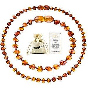 Baltic Amber Necklace and Amber Bracelet - Natural Amber from Baltic Region (13in. and 5.5in.) (Brown)
