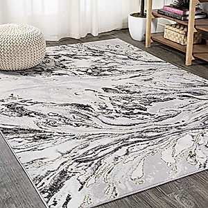JONATHAN Y SOR203C-8 Swirl Marbled Abstract Indoor Area-Rug Contemporary Casual Transitional Easy-Cleaning Bedroom Kitchen Living Room Non Shedding, 8 X 10, Gray/Black