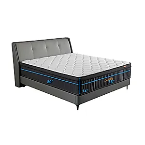Soulfea King Size Mattress,14 Inch Memory Foam Hybrid Black King Mattresses,Pocket Spring King Mattress in a Box for Sleep Supportive Pressure Relief,Medium Firm King Mattress.