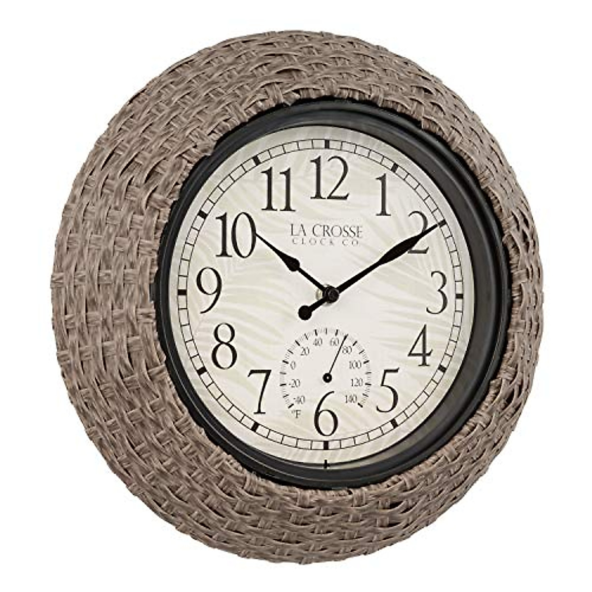 La Crosse 433-3833 13-inch Weaver Indoor/Outdoor Rattan Analog Quartz Wall Clock, Brown