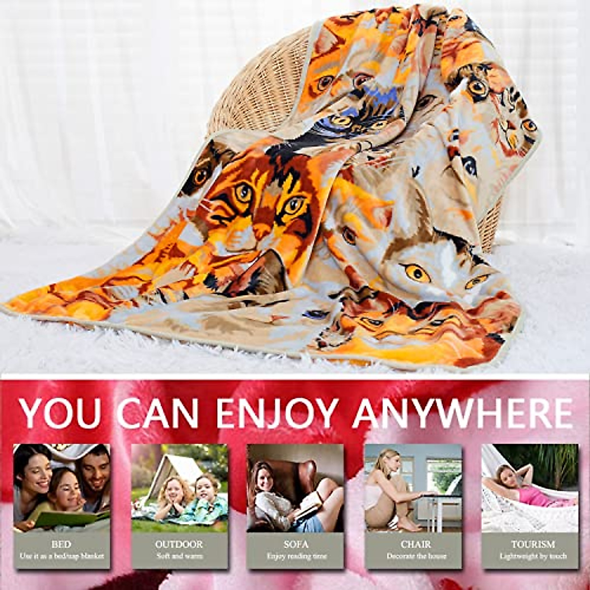 Bilibunny Cat Blanket Gifts for Cat Lovers, 40"x55" Soft Warm Flannel Cozy Throw Blankets for All Seasons, Cute Cat Fuzzy Blankets for Couch Sofa Bedroom Chair Camping Office Car Travel Picnic (Pet)