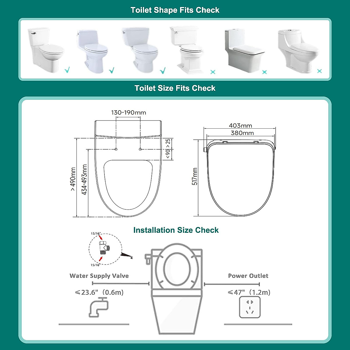 AQUATIZ Elongated Smart Toilet Bidet, Electric Toilet Seat with Self-Cleaning Nozzle, Adjustable Warm Water, Deodorizer, Air Dryer, LED Night light (Remote Control)