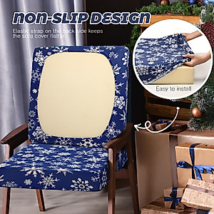 Newwiee 8 Pcs Stretch Christmas Cushion Covers Snowflake Patio Chair Cushion Cover Outdoor Cushion Slipcovers Replacement Furniture Cushions Couch Sofa Seat Cover Soft Flexibility Washable