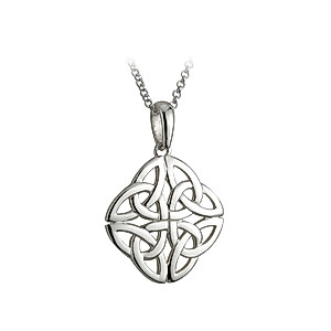 Biddy Murphy Celtic Knot Necklace 925 Sterling Silver, Fine Irish Pendant Jewelry for Women, Imported from Ireland, 18" Inch Length, 7/8" wide and 1 1/4" tall