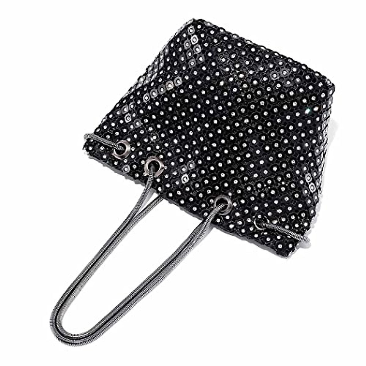 Yokawe Women's Bling Crystals Evening Clutch Bag Sparkly Metal Sequins Purse Glitter Rhinestone Bucket Bags Prom Cocktail Party Wedding Handbags (Black)