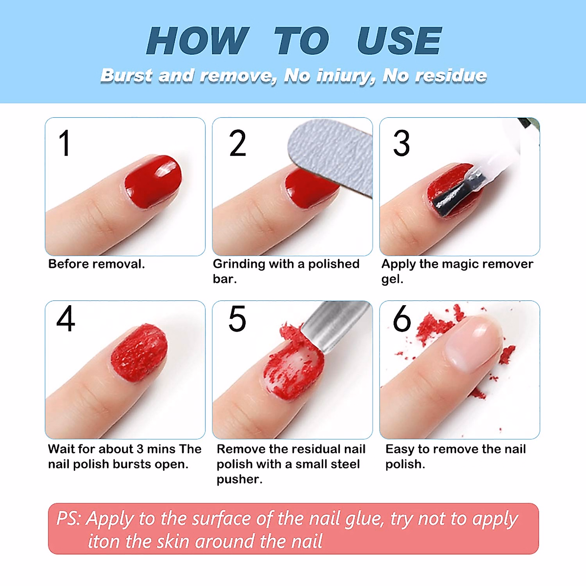 Gel Nail Polish Remover, Nail Polish Remover for Gel Nails, Ultra-Powerful Nail Polish Remover for Natural, Soak-Off Gel Polish in 2-5 Minutes (with 1Pcs Cuticle Pusher and Nail Polish Scraper)