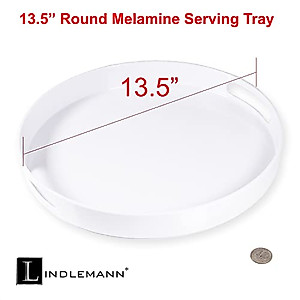 LINDLEMANN Serving Tray - Large Round Melamine White - Strong & Sturdy w/Built-in Handles for Easy Handling - Beautiful Gloss Finish, Elegant & Classy, Easter & Mothers' Day Gift (White,13.5 inches)