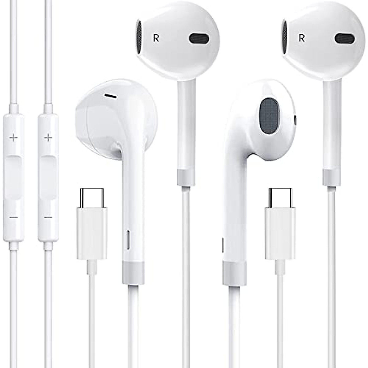 2 Pack-Type C Earbuds Wired Earphones with Microphone，USB C Headphones Earbuds&Remote Control Noise Cancelling in-Ear Headset for iPad Pro,Pixel 7/6/6a/5/4,Galaxy S23/S22/S21/S20/Ultra Note 10/20