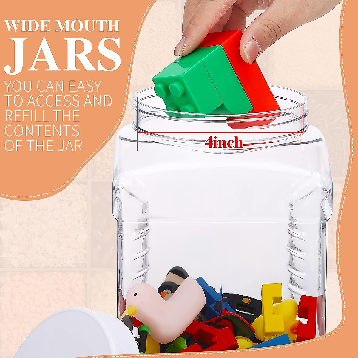 12 Packs 1 Gallon Plastic Grip Jar with Cap Clear Storage Containers Grip Jars Multi-use Empty Containers Household Dried Food Canisters BPA Free for Kitchen Fermentation Food Storage (White Lid)